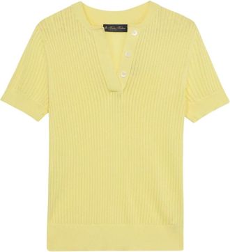 Brooks Brothers Femme, Pulls, Jaune, Taille: 36 FR Polo en maille Henley en viscose pointelle
