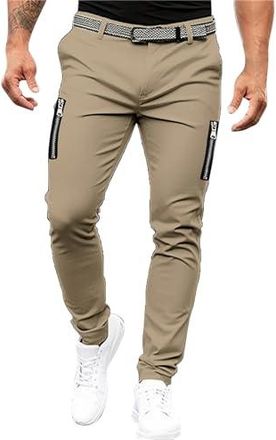 Generic Pantalon chino pour homme - Coupe ajust&eacute;e - Taille et ourlet &eacute;lastiques - Legging avec poches zipp&eacute;es - Pantalon de travail - Couleur unie - Collants 