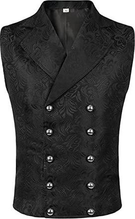 Generic Top Homme sans Manche- Gilet Medievale Homme à Revers,Haut Steampunk Jacquard Vintage Costume Halloween à Double Boutonnage Basic Tunique pour Renaiss