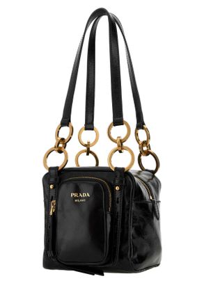 Prada Womens Black Mini Prada Dangle Handbag Nero Vitello Borse A Mano Bag