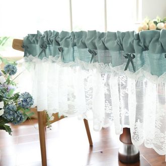 A.Monamour Gardine Scheibengardinen Kurzstores Grüne Transparente Voile Blumen Spitze Mit Schleifen Kurzvorhang Kurzgardinen Küchengardine Küchenvorhang Küche Vo