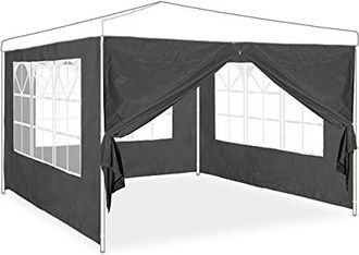 Relaxdays Seitenwand f&uuml;r Pavillon, 4er Set, 2x3 m, Seitenteile mit Fenster & Rei&szlig;verschluss, wasserdicht, PVC & PE, grau