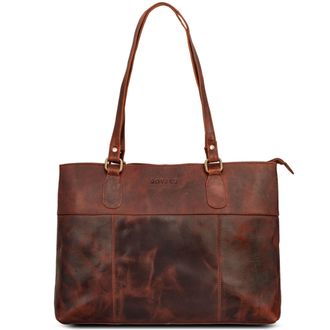 Royalz Augustine Vintage Echtleder Handtasche Damen mittelgroß Leder Henkeltasche Schultertasche mit langen Henkeln, Farbe:Roma Cognac Braun