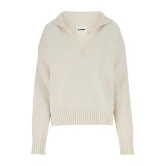 Jil Sander Oversize-Pullover aus elfenbeinfarbenem Kaschmirgemisch - - Knitwear - Damen - Wei&szlig; - S