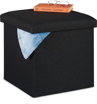 Relaxdays Sitzhocker mit Stauraum, faltbar, weich gepolstert, eckig, Stoff, Sitzwürfel, HBT 37 x 37,5 x 37,5 cm, schwarz, 1 Stück