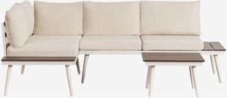 Sklum Sklum - Salon de jardin avec canap&eacute; dangle 4 places et table basse en aluminium et bois Nadi Beige Cr&egrave;me - Beige Tapioca