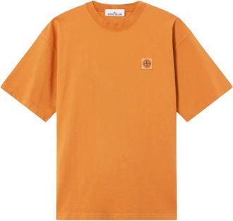 Stone Island Homme, Tops, Orange, Taille: L T-Shirt en Jersey de Coton Peign&eacute;