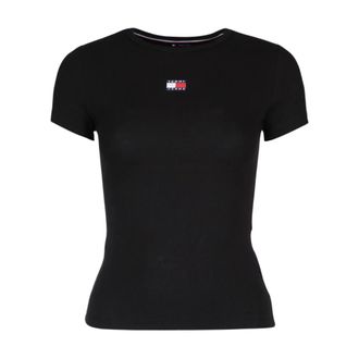 Tommy Jeans Badge Ribbed T-Shirt - - Tops - Damen - Schwarzk - M