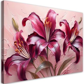 Feeby Bilder - Foto Geschenk - Pastellrote Lilien Blumen - 100x70 1tlg - Leinwandbilder Wohnzimmer - Wandbild &uuml;ber dem Bett - Bild Schlafzimmer - Aesthetic 