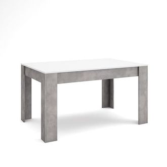 Skraut Home | Table &agrave; Manger | Meuble Salle &agrave; Manger | 140x90x76 cm | pour 6 Personnes | Meubles de Salon | Style Moderne | Blanc et Ciment