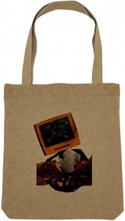 Fabulous Sac Shopping Tote Bag Aspect Lin - TV Head Collage Vintage Illustration Art Humour Surreal - Sac de Courses Toile Epaisse 360g Beige Naturel Cabas Por
