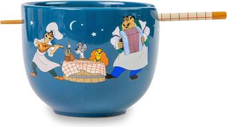 Silver Buffalo Disney Lady and the Tramp Serenade Keramik-Ramen-Geschirr-Set, inkl. Nudelschale und Essstäbchen aus Holz, 590 ml