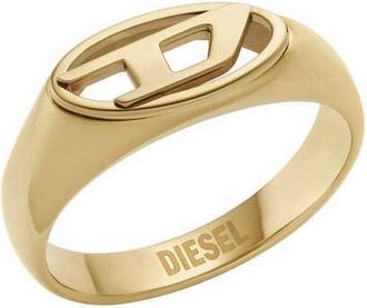 Diesel Herren Oval D Logo Goldfarbener Edelstahl Ring, DX15887109