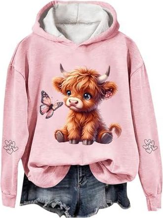 Generic Sweat-shirts &agrave; capuche vache Highland pour femme avec capuche - Pulls de No&euml;l &agrave; capuche vache Highland - Grande taille - Pull ample d&eacute;contract&eacute; - Joli