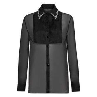 Philipp Plein Organza Regular Collar Strass Shirt - - Blouses & Shirts - Damen - Schwarzk - XS