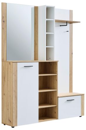 MID.YOU Mid.you Garderobe, Wei&szlig;, Eiche Artisan, Glas, Holzwerkstoff, 7-teilig, 3 F&auml;cher, 150x190x32 cm, Garderobe, Garderoben-Sets & Serien, Garderoben-Sets