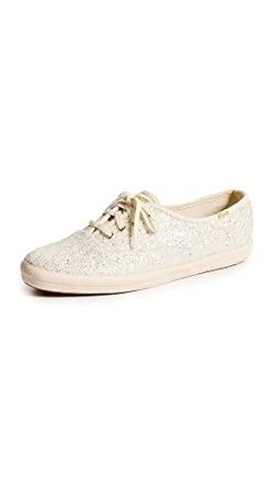 Keds Baskets Champion &agrave; Lacets &agrave; Paillettes pour Femme, Cr&egrave;me, 10 US