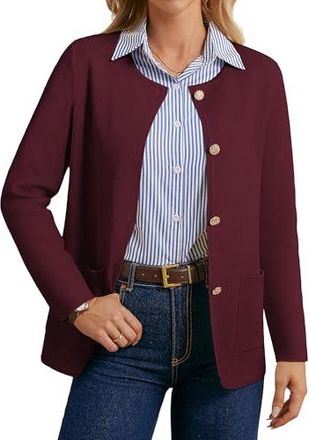 Grace Karin Manteau en tricot &eacute;l&eacute;gant &agrave; manches longues d&eacute;contract&eacute; boutonn&eacute; pour femme, rouge fonc&eacute;, L