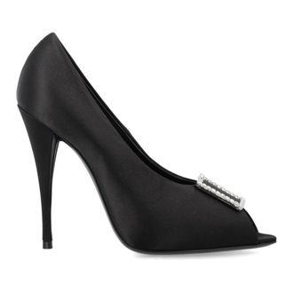 Saint Laurent Schwarze Satin-Crepe Peep-Toe Pumps - - Shoes - Damen - Schwarzk - 36 1/2 EU