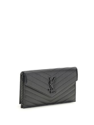 Saint Laurent Womens Cassandre Mini Shoulder Bag Nero Calf Leather Bos Taurus Wallet