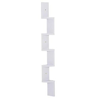 HOMCOM Étagère dangle Murale à 5 Niveaux Hauteur 120 cm Forme de Zigzag en Bois Blanc