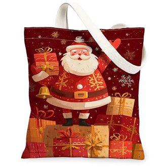 Generic Sacs fourre-tout en toile vintage de No&euml;l, cadeaux de vacances, sacs de courses r&eacute;utilisables, festifs, l&eacute;gers et lavables, Rouge, 13x15 Inch
