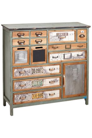 Landscape Kommode, Anthrazit, Grau, Mehrfarbig, Kiefer, Metall, Kiefer, massiv, 13 Schubladen, 104x98.8x32 cm, Wohnzimmer, Kommoden & Sideboards, Kommoden