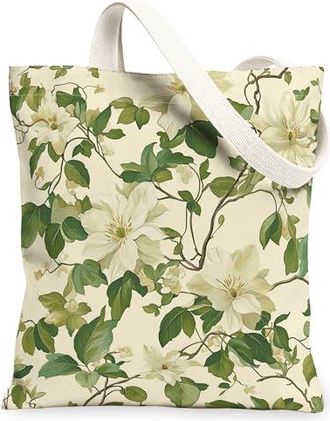 Generic Sac fourre-tout en toile r&eacute;utilisable avec motif de cl&eacute;matite printani&egrave;re pour le shopping, 33 x 38 cm, motif floral sauvage vintage, sac d&eacute;picerie po
