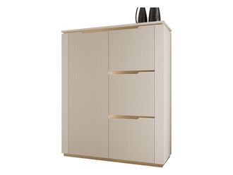 Mirjan24 Kommode Hilafin 4D mit 4 T&uuml;ren, innen 6 F&auml;cher, Goldene Akzente, ged&auml;mpftem Schlie&szlig;system, T&uuml;rkommode, Highboard, Anrichte, Sideboard (Sandbeige + Gol