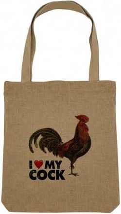Fabulous Sac Shopping Tote Bag Aspect Lin - I Love My Rooster Collage Vintage Illustration Art Animal Coq Parodie Humour Jeu de Mot - Sac de Courses Toile Epai