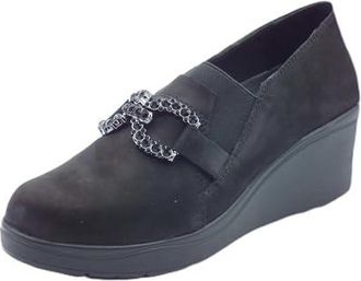 Melluso K53018 Mocassins noirs pour femme en nubuck compensée haute, Noir, 39 EU