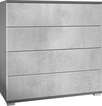 Vladon Kommode Pavos V3, Sideboard mit 4 Schubladen Anthrazit matt/Beton Oxid Optik (76 x 76 x 35 cm)