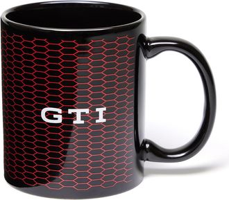 Volkswagen 3A5069601A Tasse Becher 300ml Kaffeetasse, Keramik, schwarz, mit GTI Schriftzug und rotem Wabenmuster