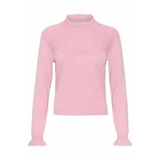 Cream Rosa Strickbluse mit R&uuml;schen - - Knitwear - Damen - Rosa - XS