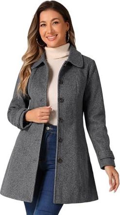 Allegra K Femmes Manteau Long Hiver Col Claudine Gris fonc&eacute; XS