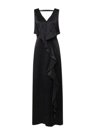 Comma Maxikleid Kleid Maxikleid aus Crinkle-Satin mit tiefem V-Ausschnitt