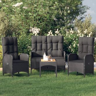 vidaXL 4-tlg. Garten-Essgruppe mit Kissen Schwarz Poly Rattan Vidaxl