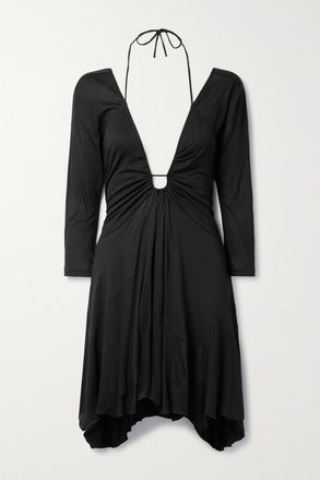 Isabel Marant Fabuela Asymmetrisches Minikleid Aus Stretch-jersey Mit Raffungen Zum Binden - Schwarz