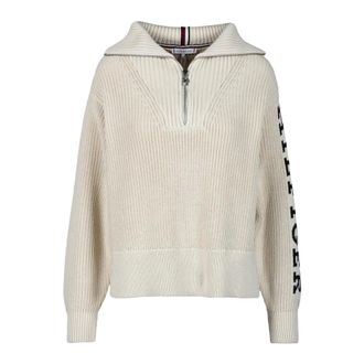 Tommy Hilfiger Femme, Pulls, Beige, Taille: 36 FR Pull Over en Coton