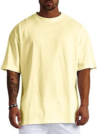 Minetom Oversize T-Shirt Homme Manche Courte à col Rond Manches Courtes Basique Couleur Solide Sweatshirt Top Basic Shirt Crew Neck Vintage Streetwear A Jaune