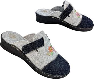 Generico Patrizia Azzi 10232 Pantoufles dhiver en laine cuite, semelle ultra l&eacute;g&egrave;re, antid&eacute;rapantes, broderies florales, fabriqu&eacute;es en Italie, blue perle, 39 E