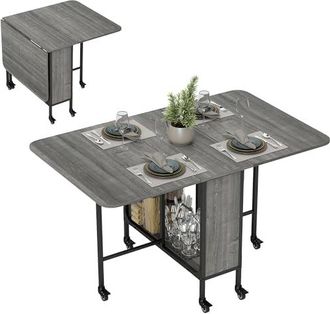 HOMCOM Table &agrave; Manger Pliante sur roulettes, Table de Cuisine pour 6 Personnes avec 2 abattants et &eacute;tag&egrave;re int&eacute;gr&eacute;e, pour Petits espaces, Salle &agrave; Manger, 130