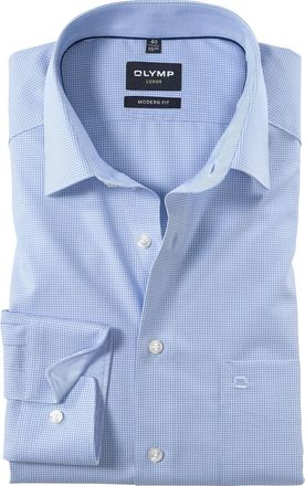 Olymp Herrenhemd | Modern Fit | Langarm 64 cm | Karo Bleu | Global Kent Kragen Gr. 46