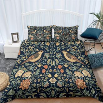 Generic Bettbezüge 200 x 200 cm Bettbezug Set Grün Angenehme Mikrofaser mit Reißverschluss Moderne Bedruckte Bettbezüge Retro traditionelle symmetrische Blume