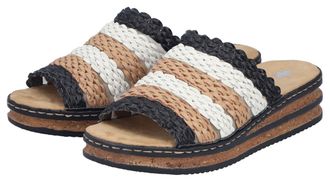 Rieker Pantolette RIEKER, Damen, Gr. 38, braun (schwarz, hellbraun, wei&szlig;), Lederimitat, Flechtoptik, mehrfarbig, Schuhe Pantolette, Sommerschuh, Urlaubsschuh
