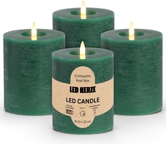 Matches 21 LED Stumpenkerzen 4er Set aus Echtwachs mit Timerfunktion inkl. Fernbedienung - Kerzen realistisch flackernde Flamme warmwei&szlig; &Oslash; 10 x 12 cm - Elektrisc