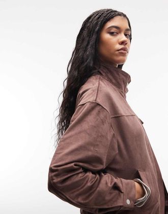 Liquor & Poker Kastige Jacke aus Wildlederimitat in Schokobraun mit Stehkragen-Brown