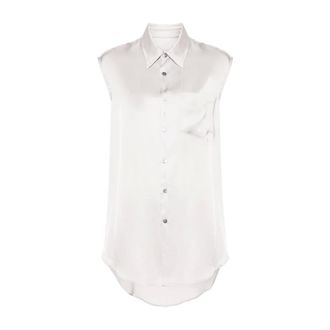 Maison Margiela Femme, Blouses et Chemises, Gris, Taille: 36 FR Chemise asym&eacute;trique sans manches aspect doublure