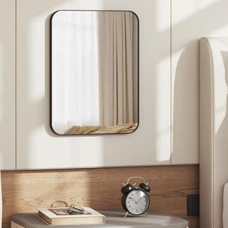 Woltu Miroir Mural Rectangulaire, Miroir Moderne avec Verre Transparent, Cadre M&eacute;tallique en Noir, 40x30x2cm, pour Salle de Bain, Entr&eacute;e, Couloir, Penderie 