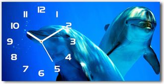 Tulup Wanduhr aus Glas 60x30 cm Glas Uhr Bild Glasuhr Gehärtetes Glas Küchenuhren - weiße Zeiger - Zwei Delphine